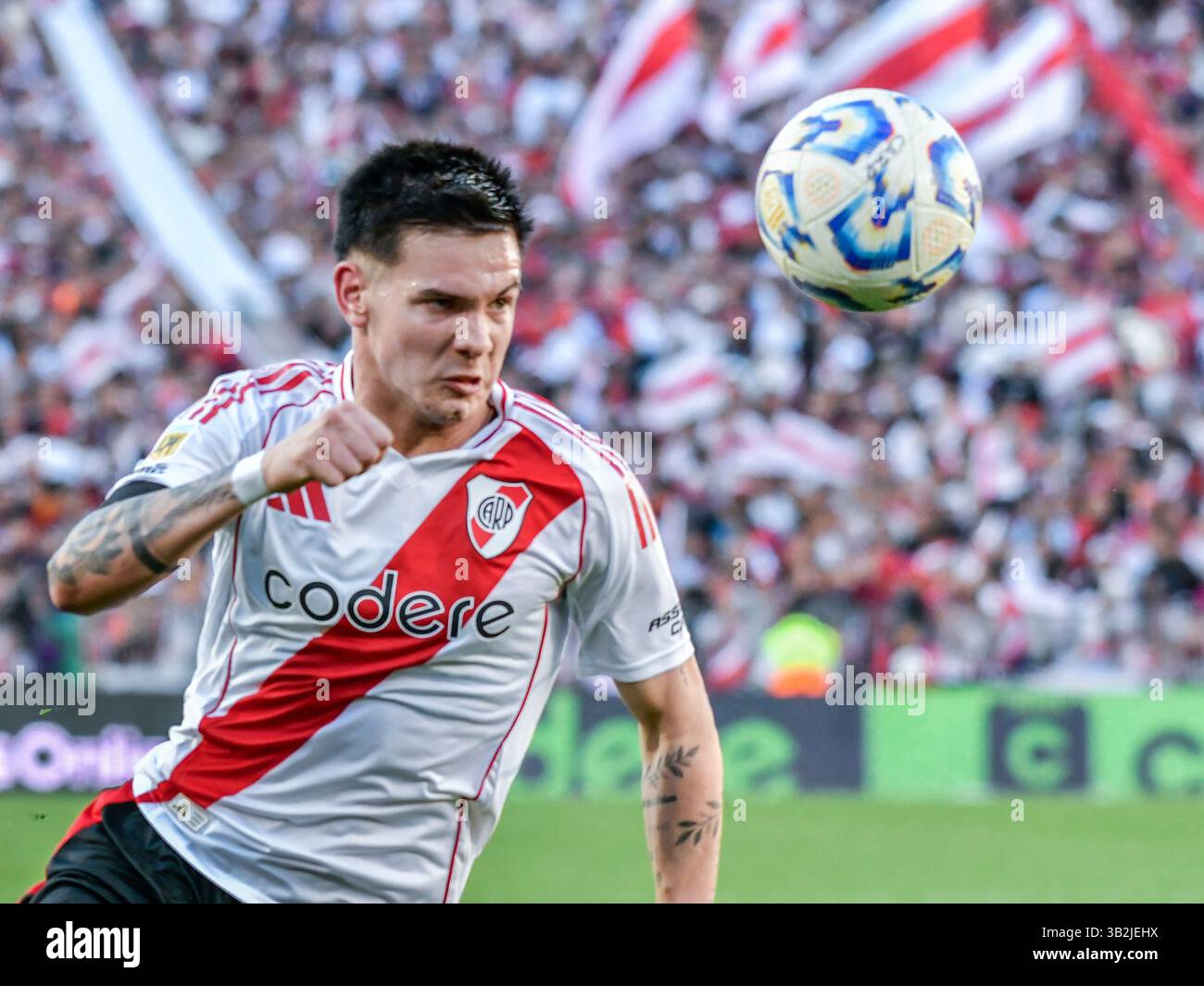 Buenos Aires, Argentina. April 27, 2025. Franco Mastantuono from Club Atletico River Plate ...