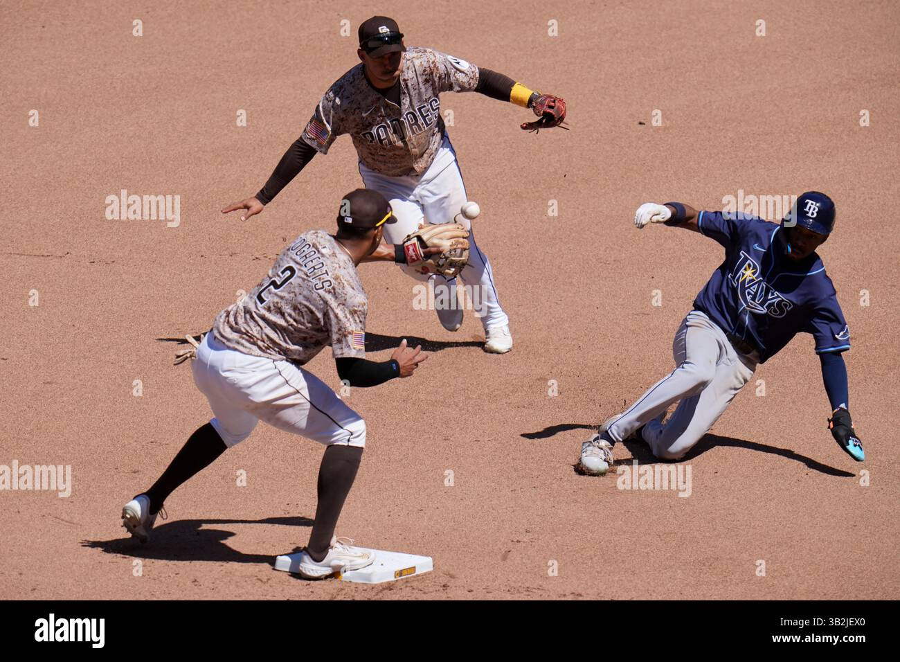 San Diego Padres second baseman Jose Iglesias, above, tossed the ball ...