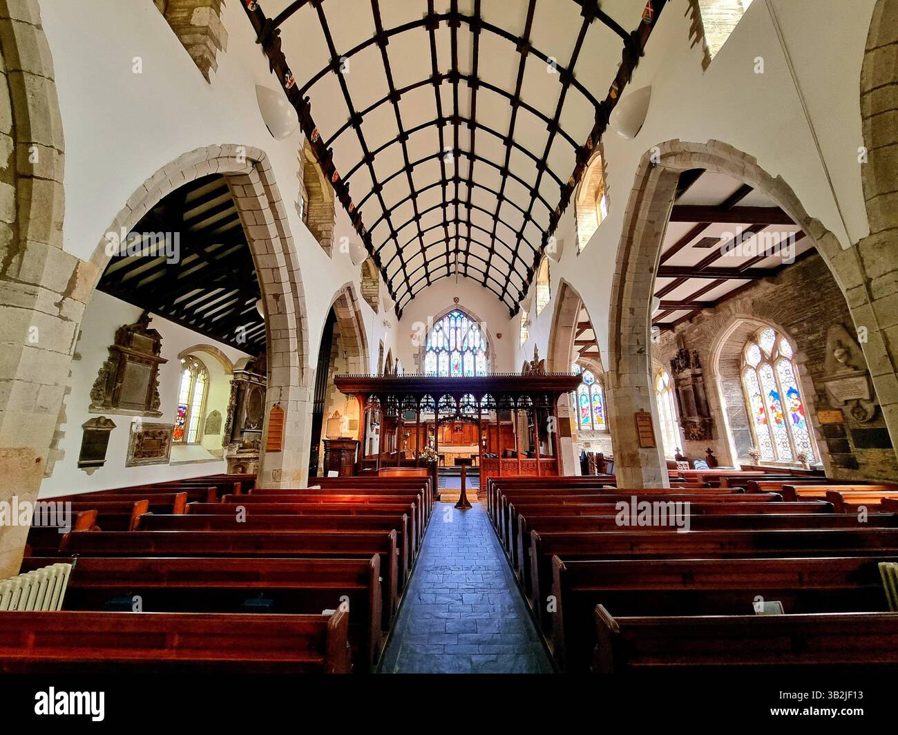 Interior of the ancient Anglican church of Saint Fimbarrus with nave ...