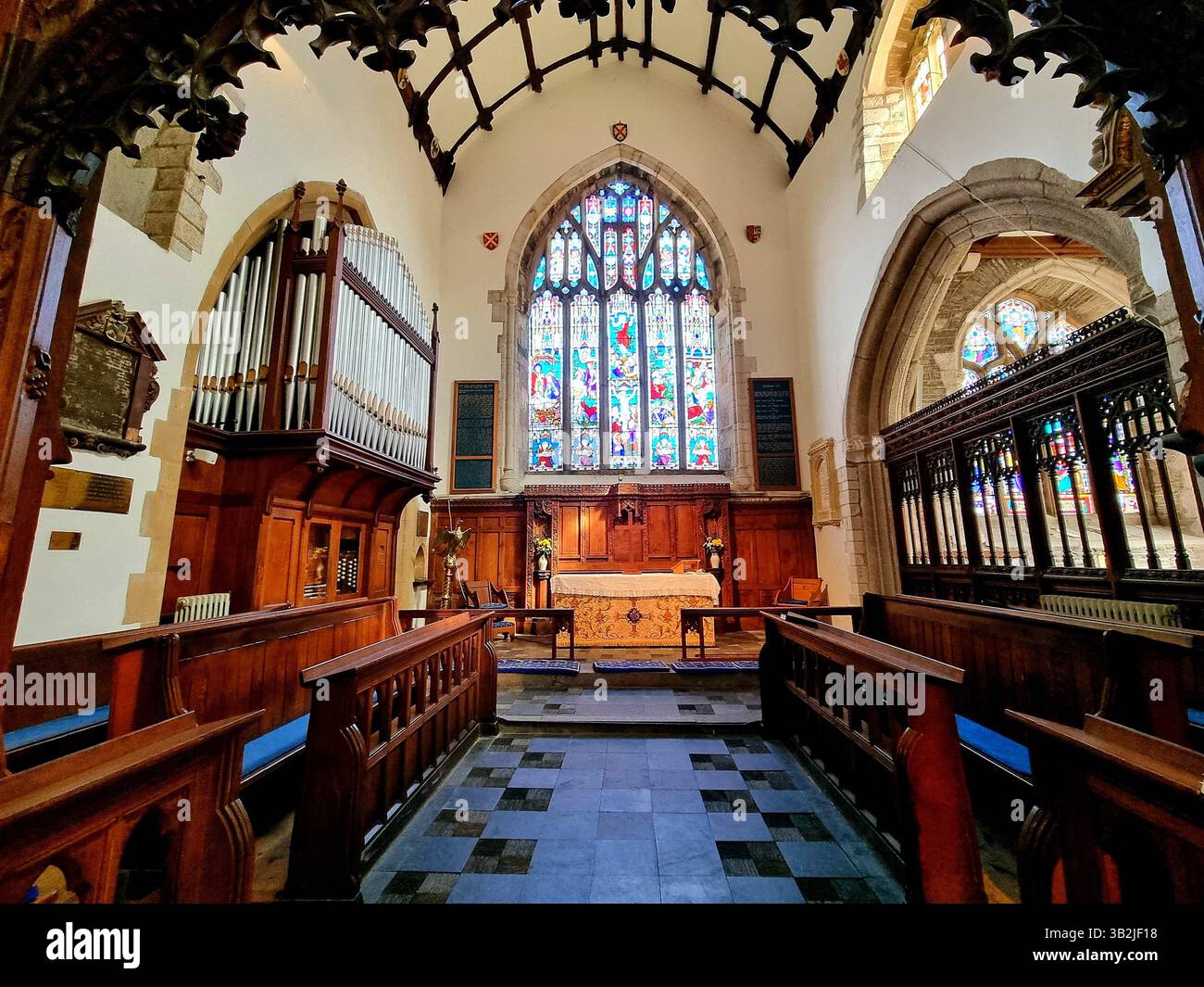 Interior of an ancient Anglican church of Saint Fimbarrus with an ...