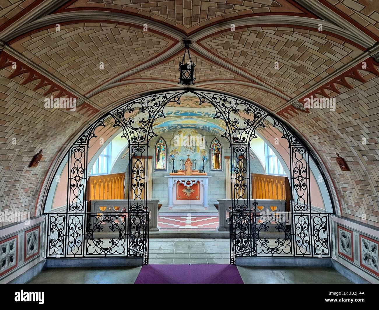 Ornate interior of a Catholic chapel in neo-Renaissance style built by ...