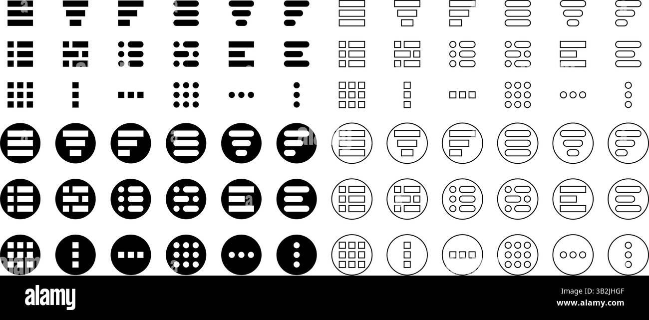 Set of hamburger menu icons for website interface. Burger, waffle ...