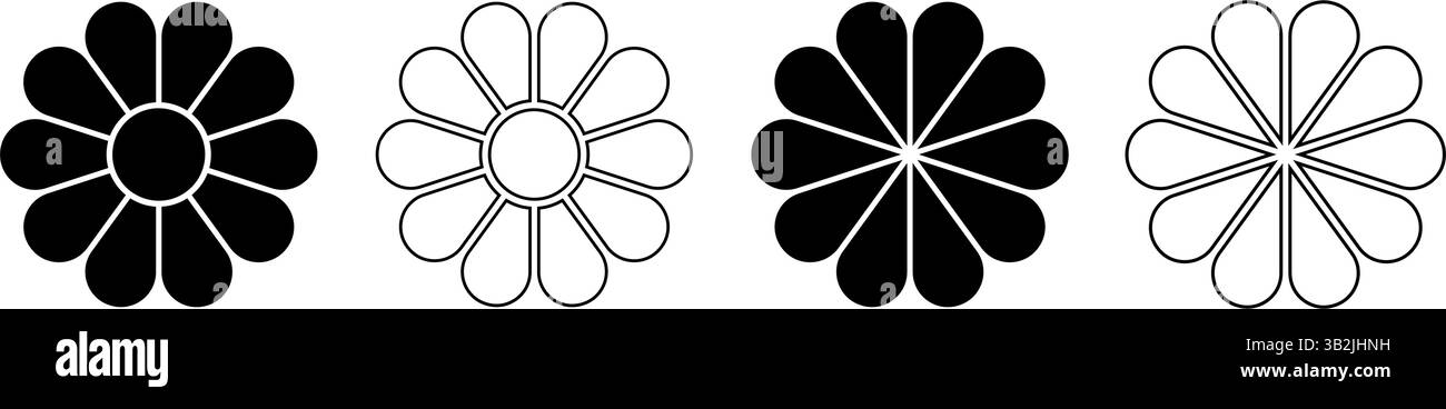 Daisy or gerbera silhouettes. Flower diagrams with 10 petals and core ...