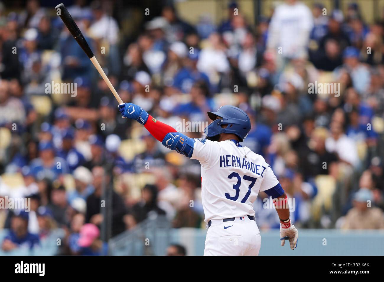 Los Angeles Dodgers' Teoscar Hernández watches his home run during the ...