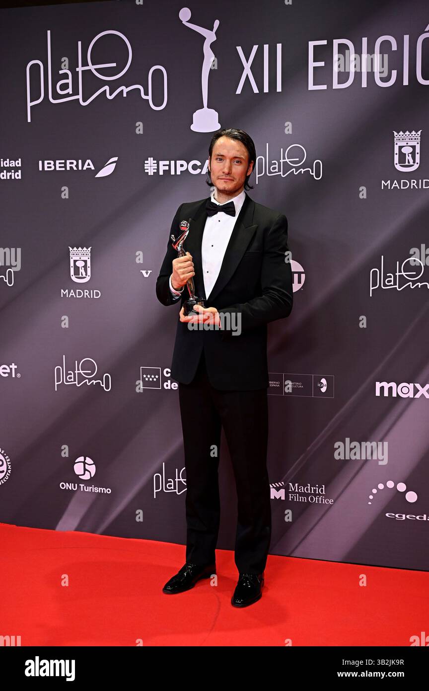 Claudio Cataño poses with his PLATINO Ibero-American Film and ...