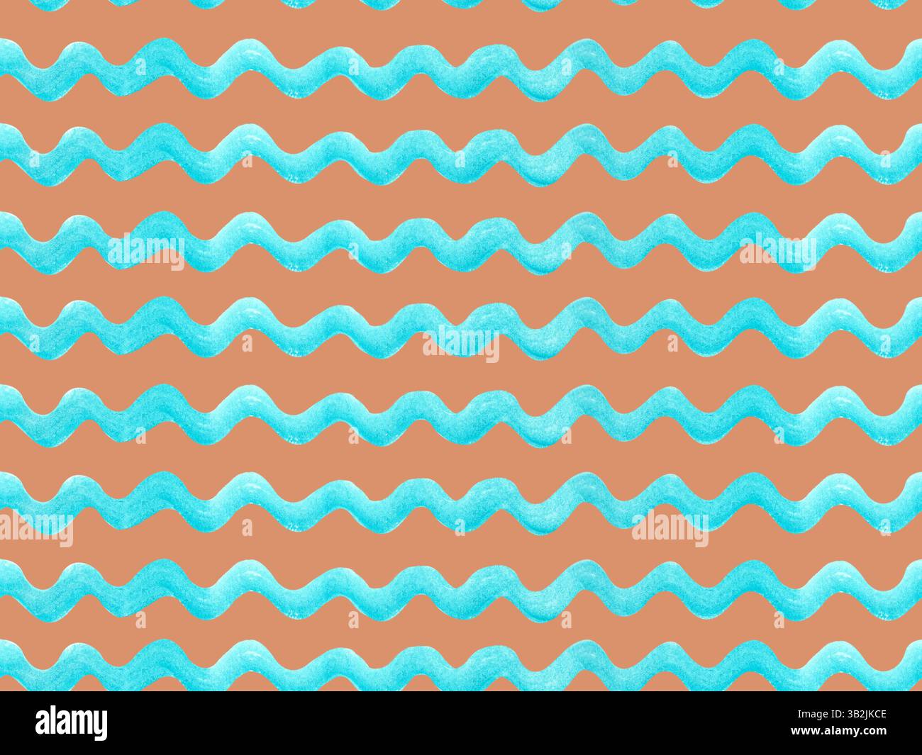 Abstract turquoise wavy lines watercolor seamless pattern on mocha ...