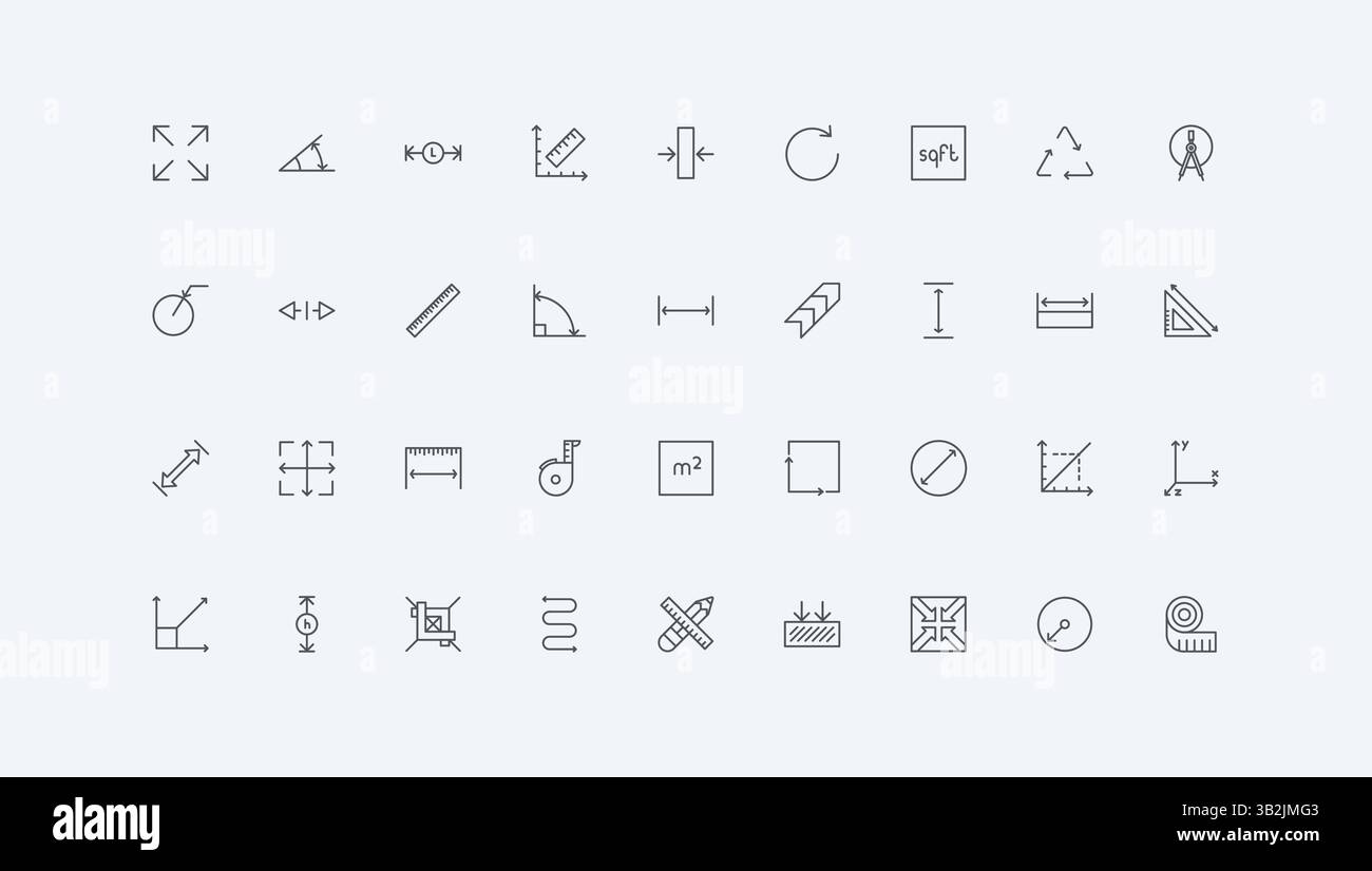 Pointers and tape, ruler with scales thin black outline symbols vector ...