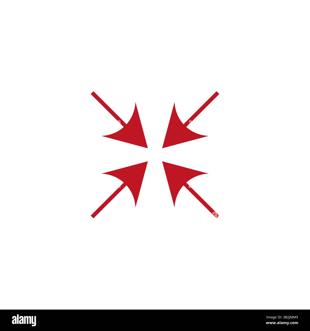 Arrow direction icon. Red arrows pointing. Inward movement symbol. Vector convergence shape ...