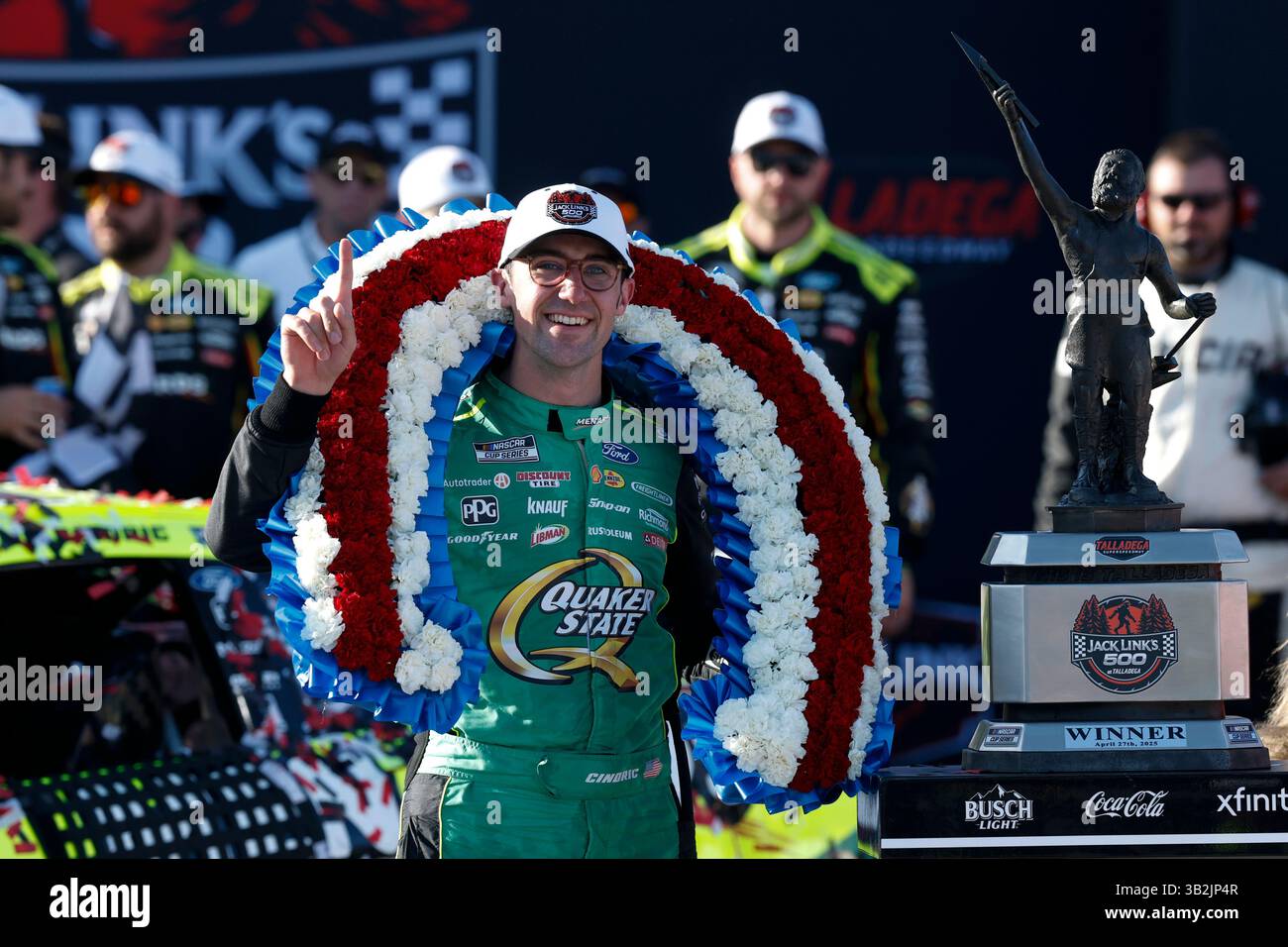 NASCAR Cup Series driver Austin Cindric celebrates after winning a ...