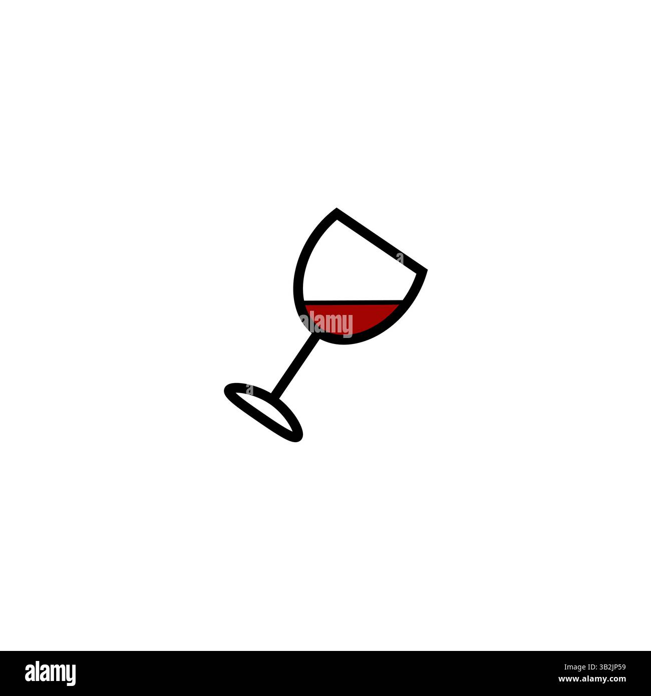 Wine glass icon. Red drink symbol. Tilted vector shape. Black outline ...