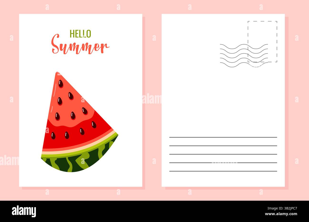 Hello summer color postcard design template layout. Slice watermelon ...