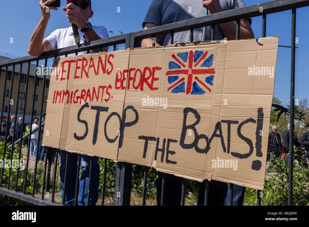 Dover, UK. 27 APR, 2025. "Vetrans before immigrants" sign as around 250 ...