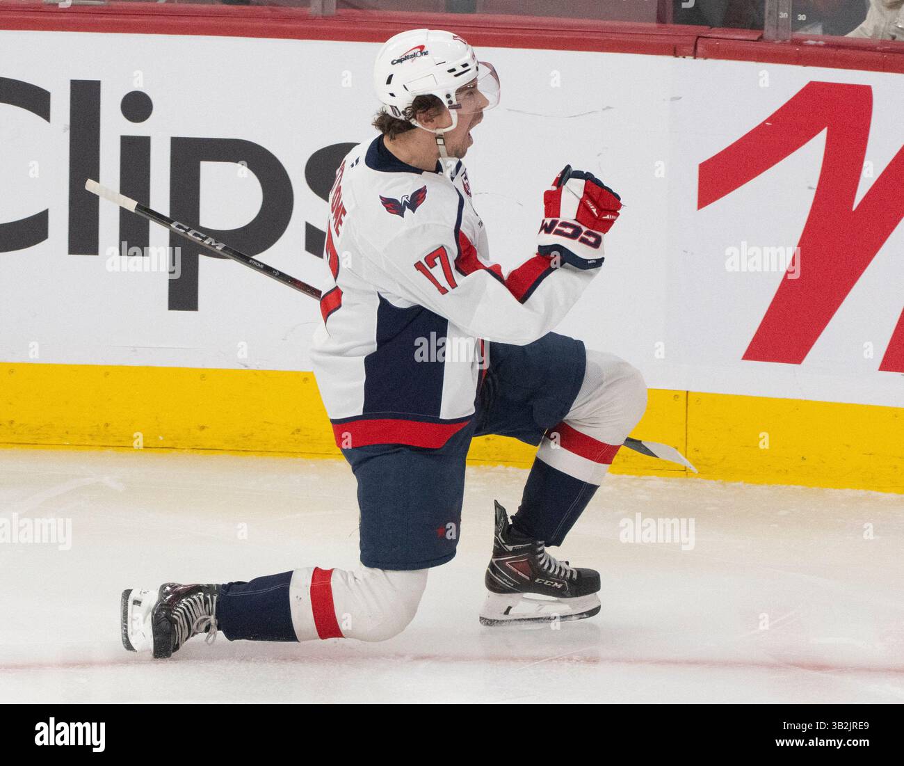 Washington Capitals' Dylan Strome (17) celebrates his goal over the ...
