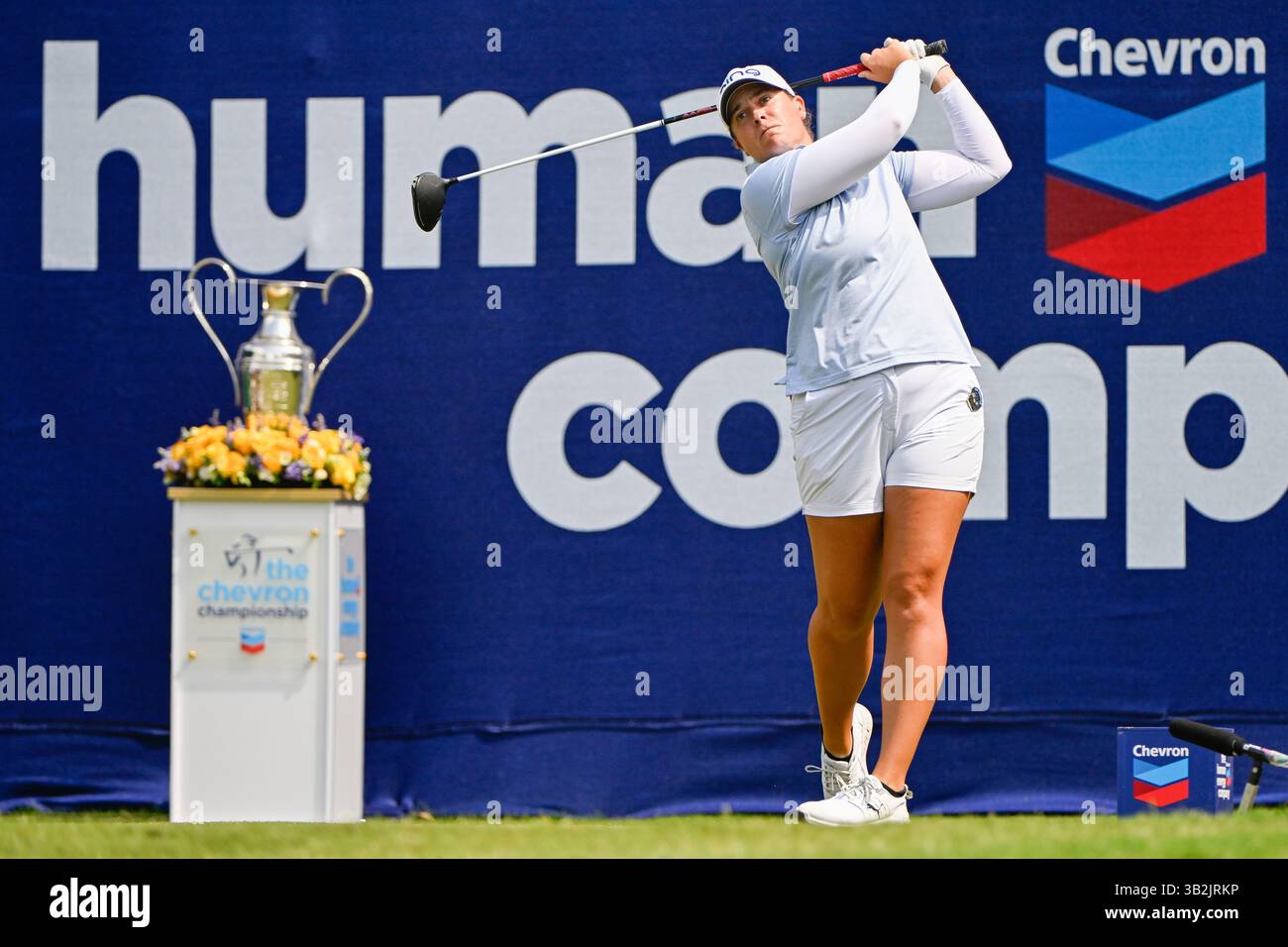 THE WOODLANDS, TX - APRIL 27: Lauren Coughlin (USA) watches her tee ...