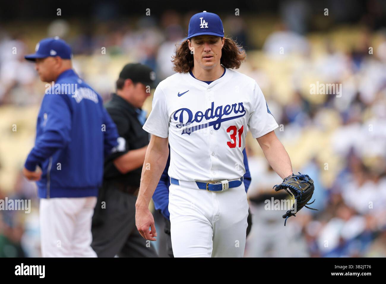 Los Angeles Dodgers pitcher Tyler Glasnow (31) exits during the second ...