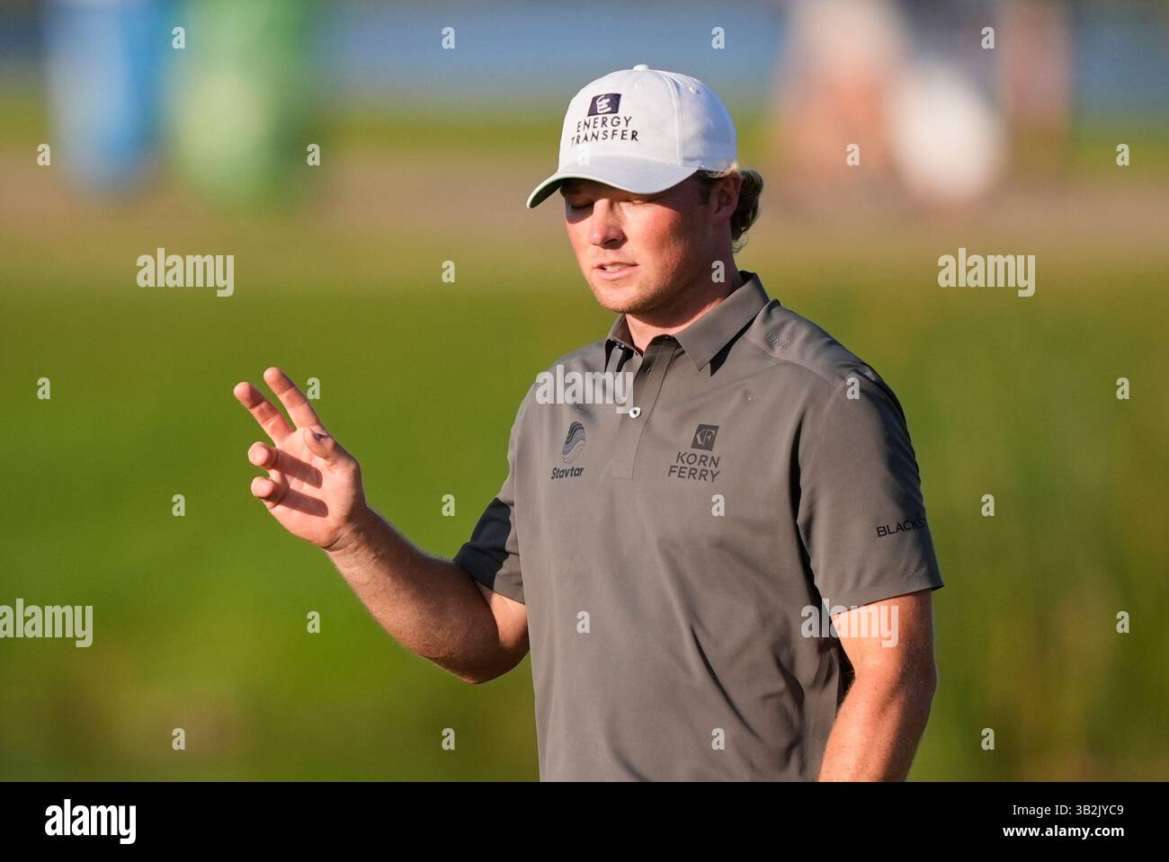 Frankie Capan III reacts on the 17th green during the final round of ...