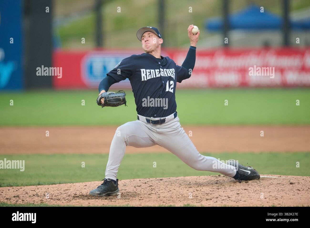 Hudson Valley Renegades pitcher Geoff Gilbert (12) delivers a pitch ...
