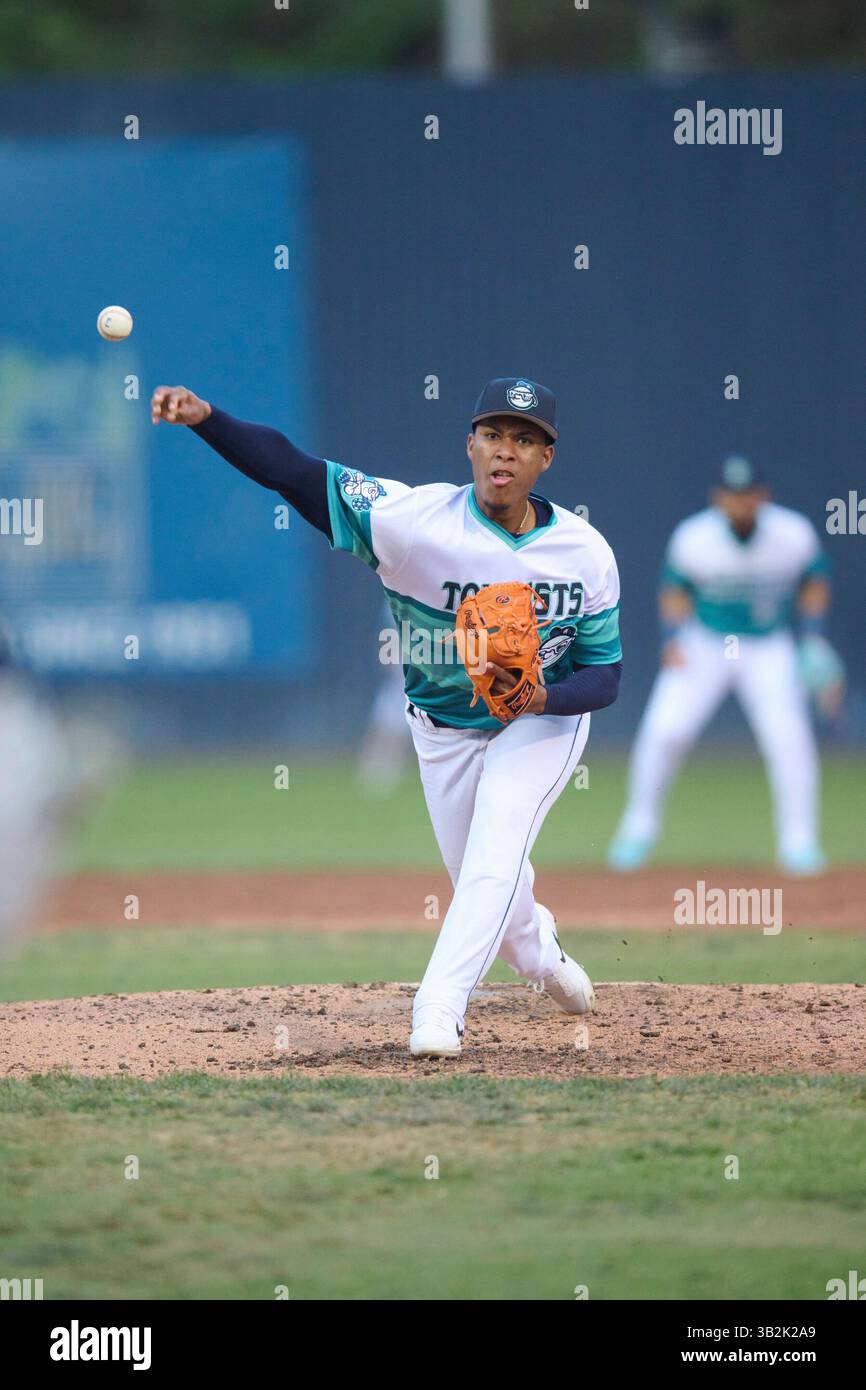 Asheville Tourists pitcher Juan Bello (22) delivers a pitch during a ...