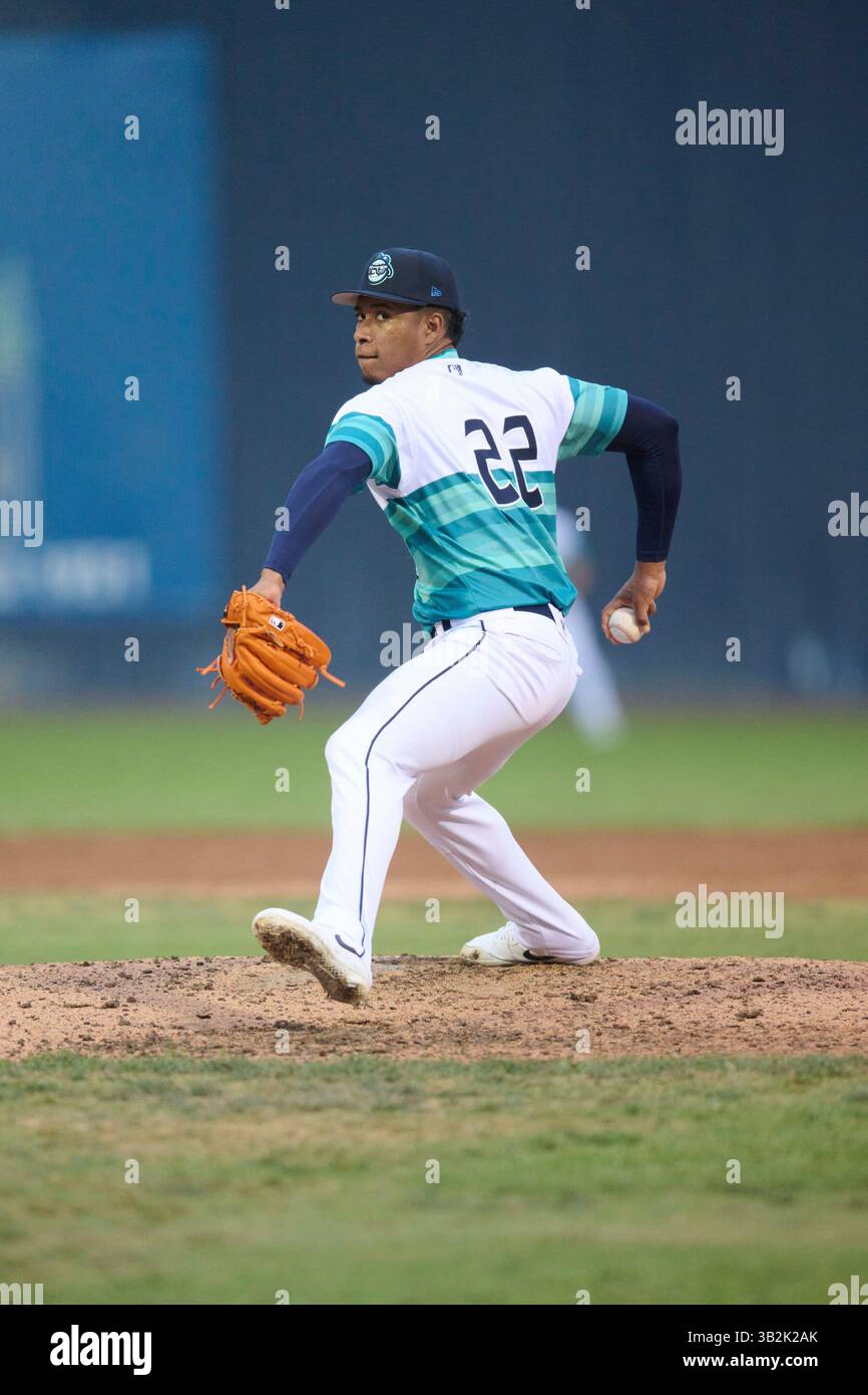 Asheville Tourists pitcher Juan Bello (22) delivers a pitch during a ...