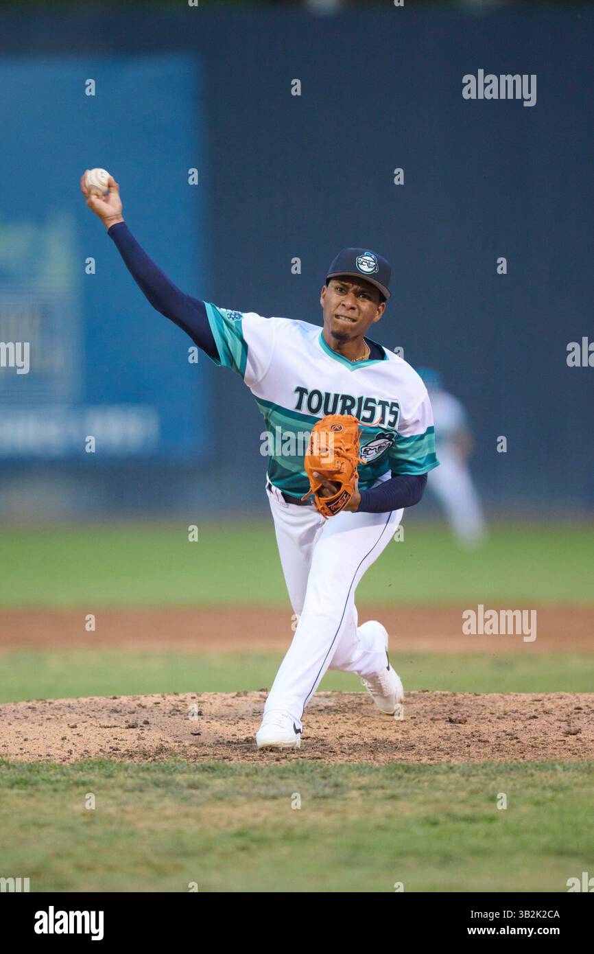 Asheville Tourists pitcher Juan Bello (22) delivers a pitch during a ...