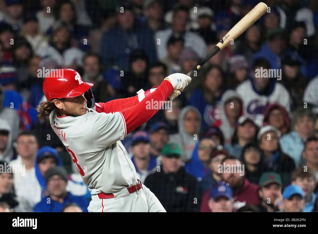 Philadelphia Phillies' Alec Bohm hits a sacrifice fly to Chicago Cubs ...