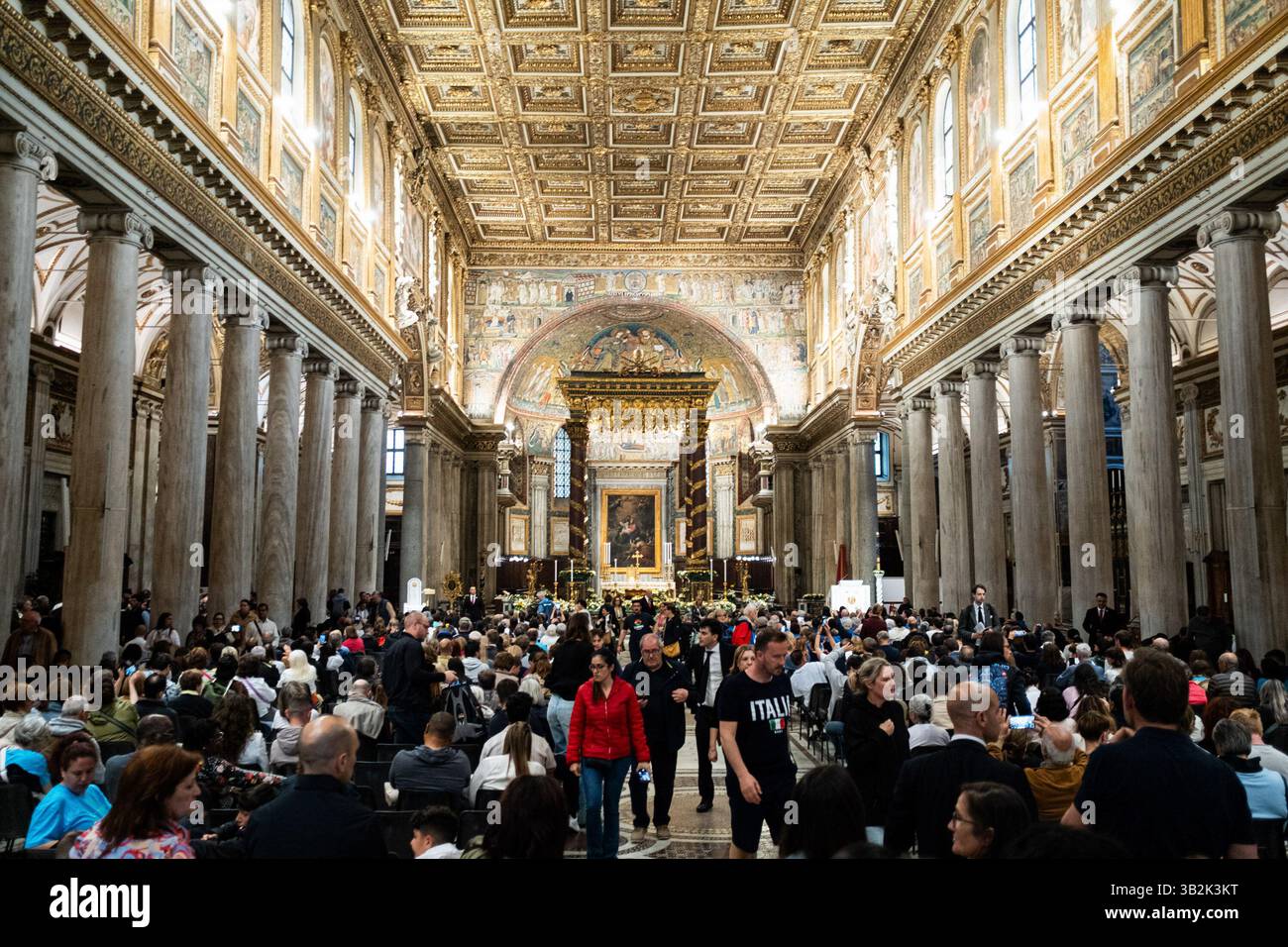 Interior of the Basilica of Santa Maria Maggiore. Thousands of faithful ...
