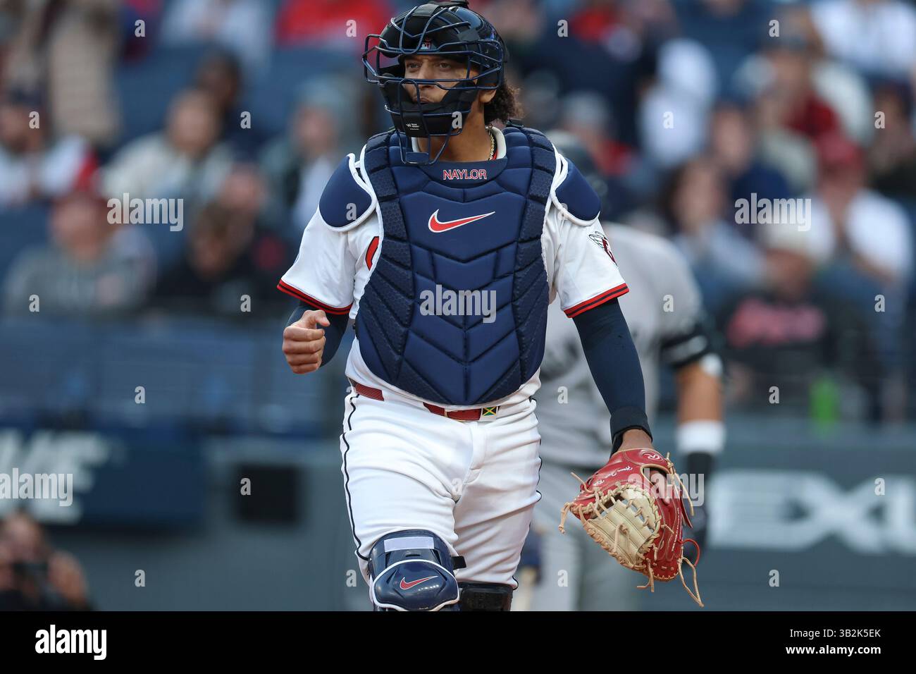 Bo Naylor #23 of the Cleveland Guardians reacts during a game against ...