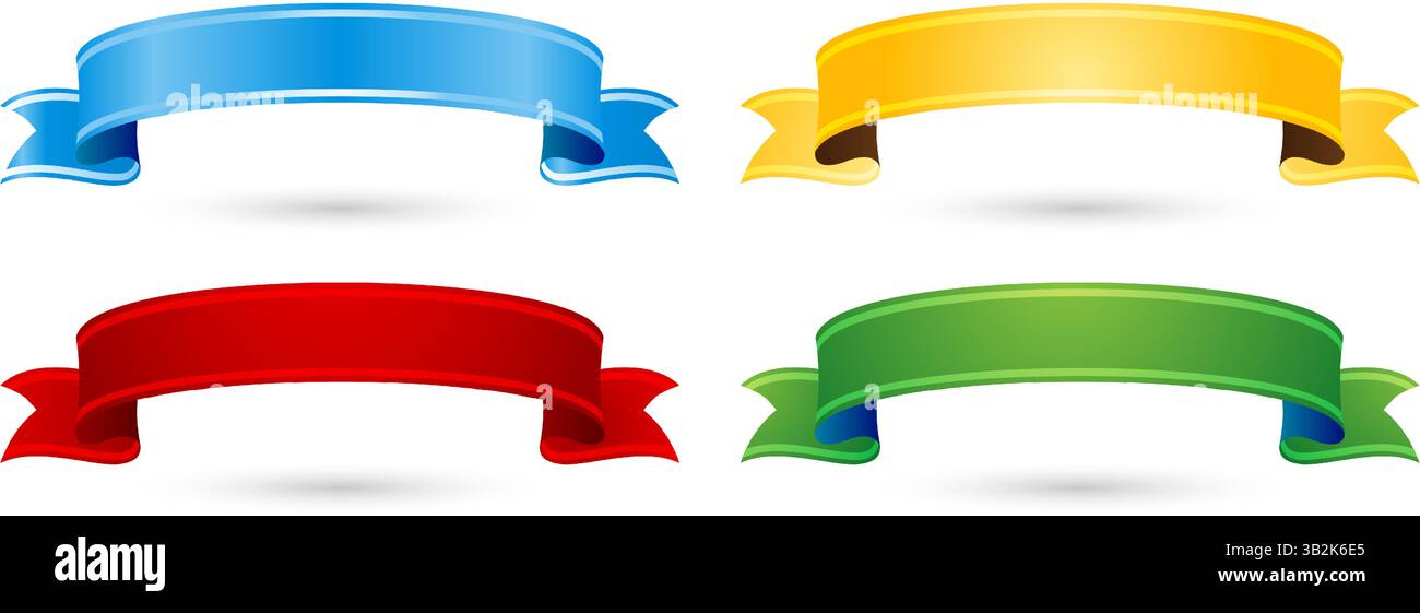 four colorful ribbons on a isolated white backgrounds for sticker ...