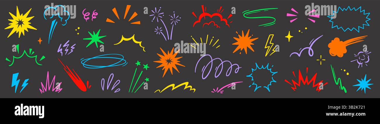 Cartoon comic element speed effect doodle line set. Comic boom motion ...