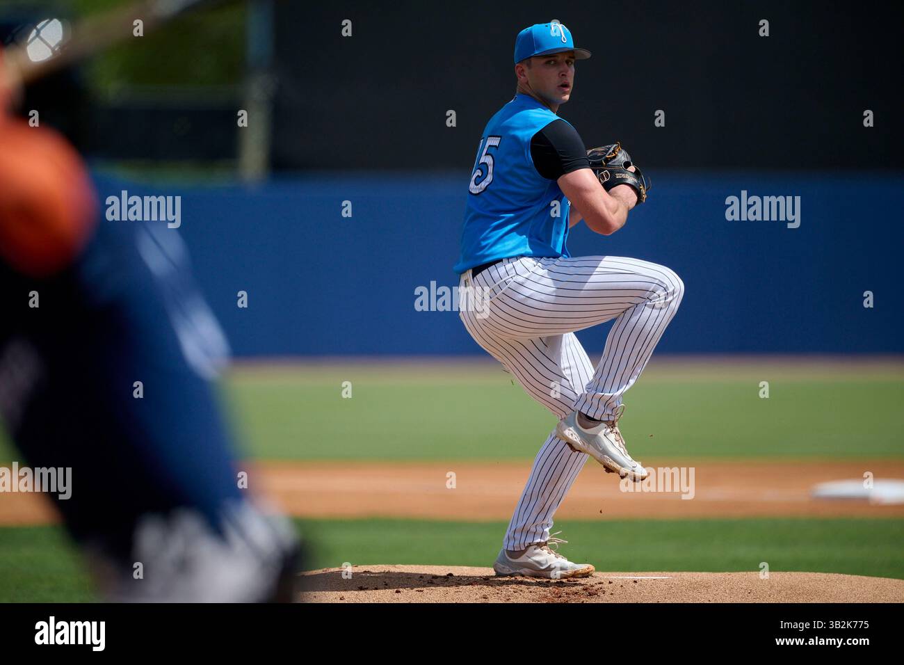 Tampa Tarpons pitcher Tanner Bauman (15) delivers the first pitch of ...
