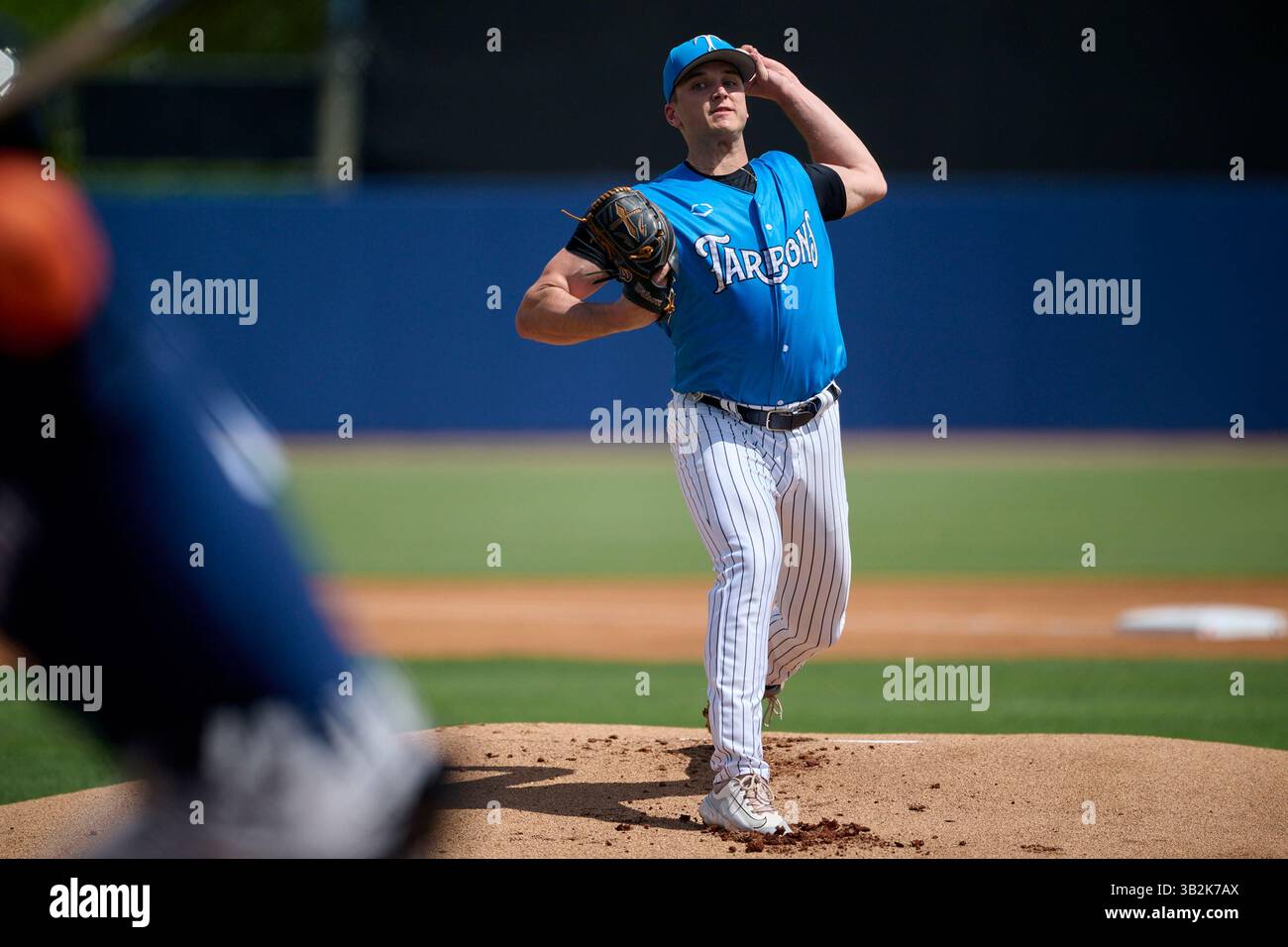 Tampa Tarpons pitcher Tanner Bauman (15) delivers the first pitch of ...