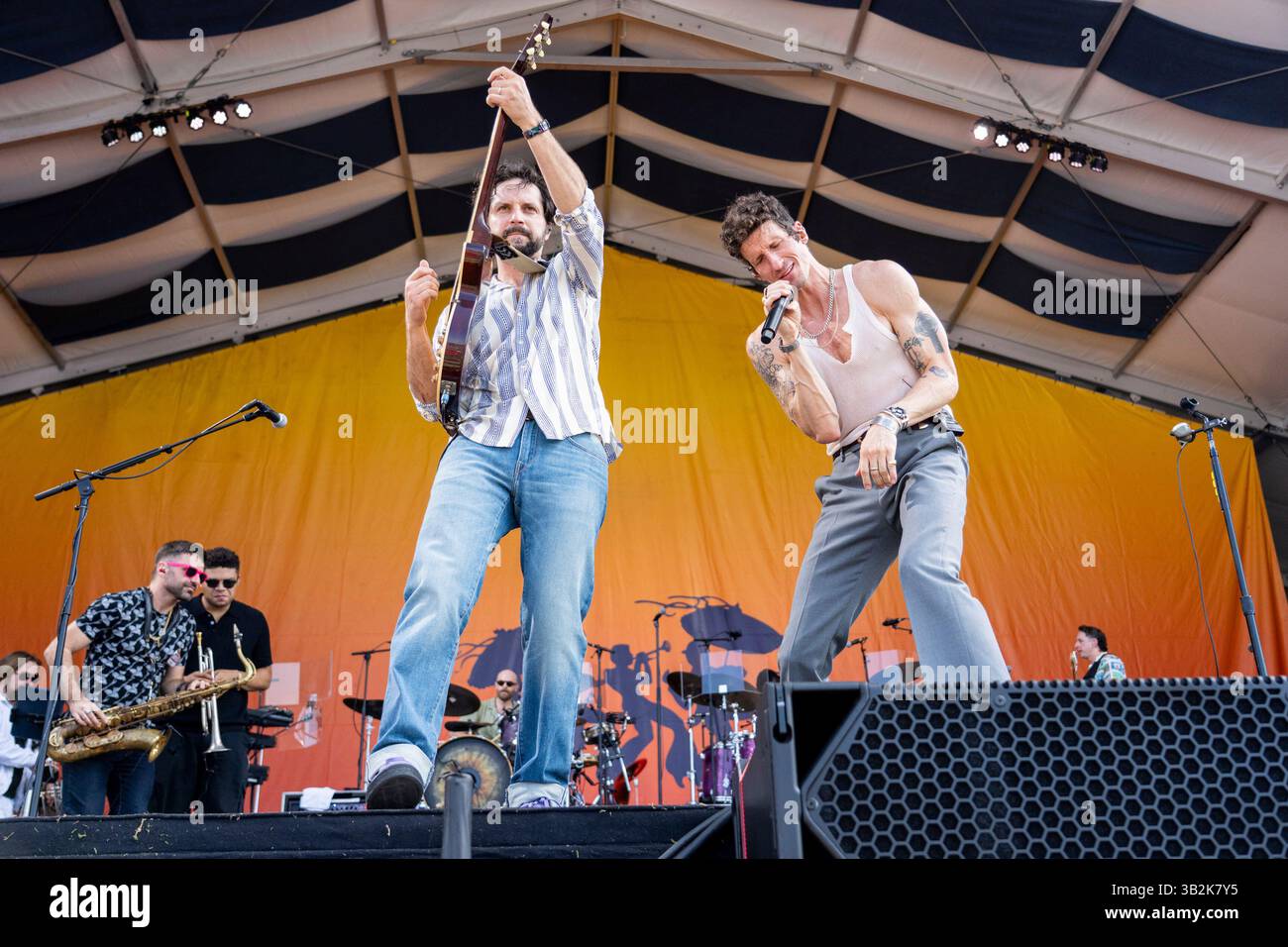 Zack Feinberg, left, and David Shaw of The Revivalists perform during ...