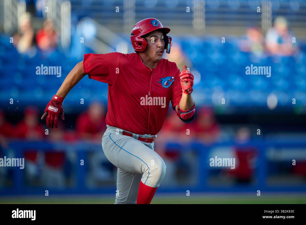 Clearwater Threshers Raider Tello (4) runs to first base during an MiLB ...