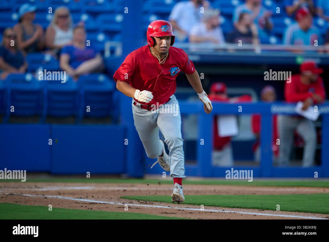 Clearwater Threshers Kodey Shojinaga (22) runs to first base during an ...