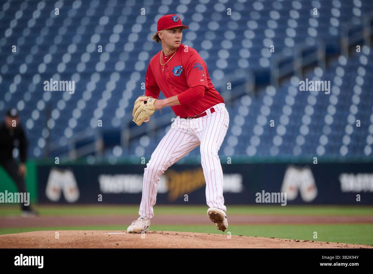 Clearwater Threshers pitcher Zack Tukis (35) delivers the first pitch ...