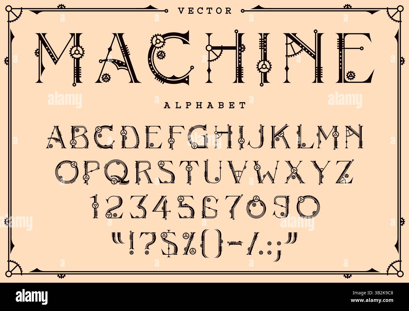Steampunk letters font, mechanic gear type, machine alphabet typeface ...