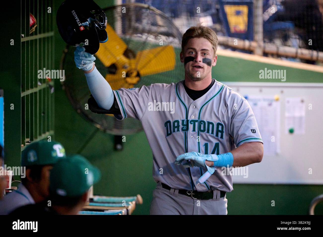 Daytona Tortugas Ryan McCrystal (14) celebrates hitting his first ...