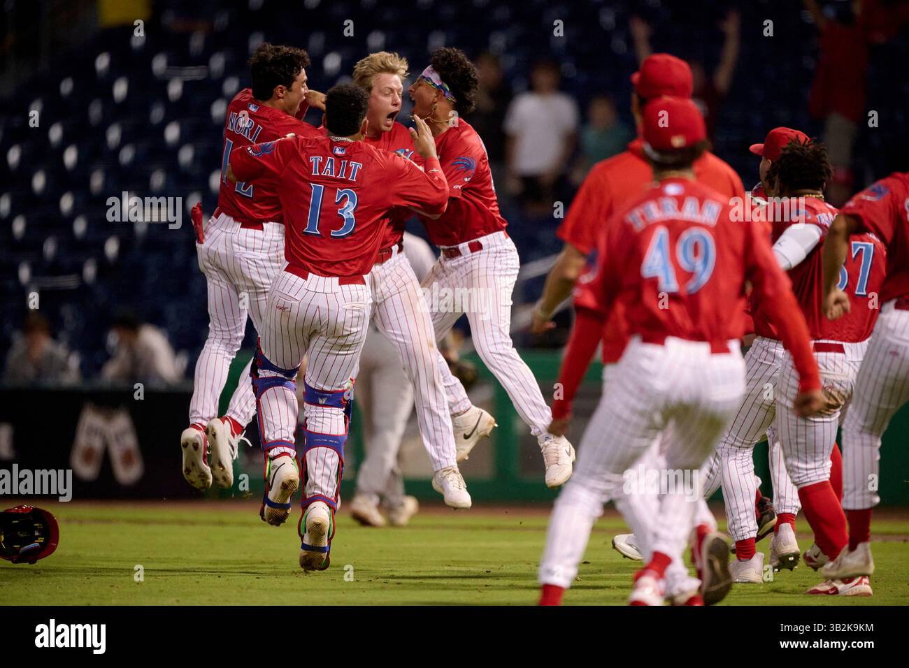 Clearwater Threshers Joel Dragoo (7) celebrates with Eduardo Tait (13 ...