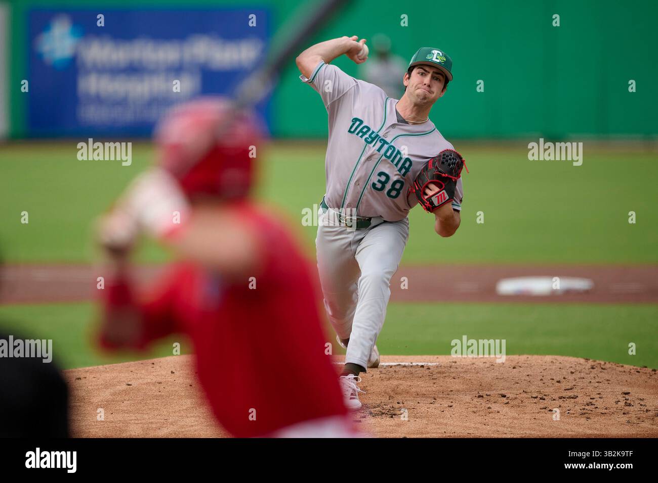 Daytona Tortugas pitcher Luke Holman (38) delivers the first pitch of ...