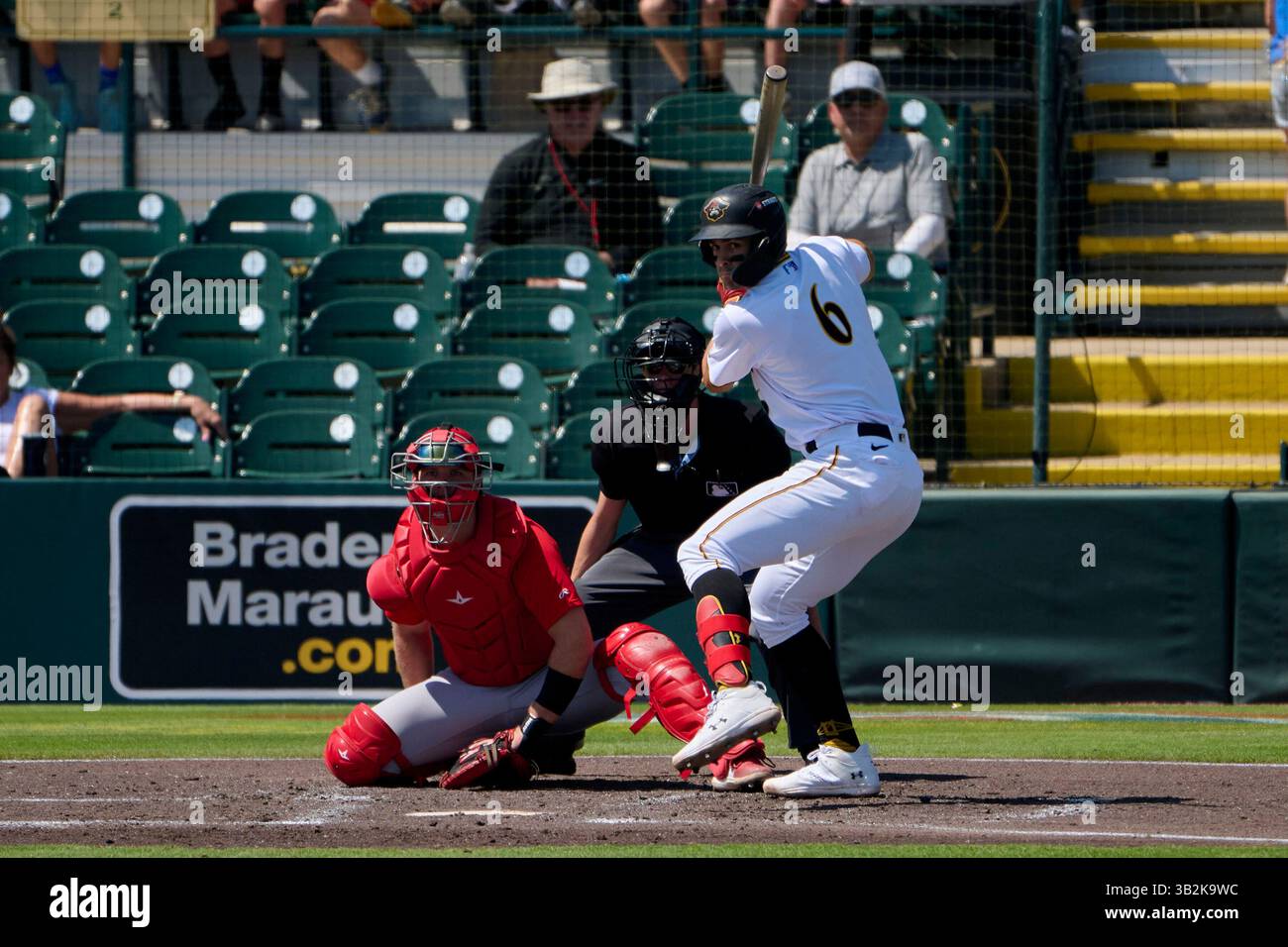 Bradenton Marauders Konnor Griffin (6) bats during an MiLB Florida ...