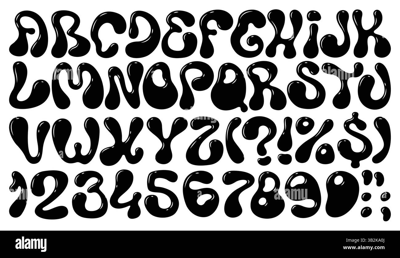 Liquid bubble font, groovy wavy typeface, funky y2k alphabet type of ...