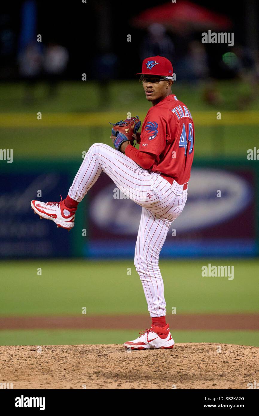 Clearwater Threshers pitcher Saul Teran (49) delivers a pitch during an ...
