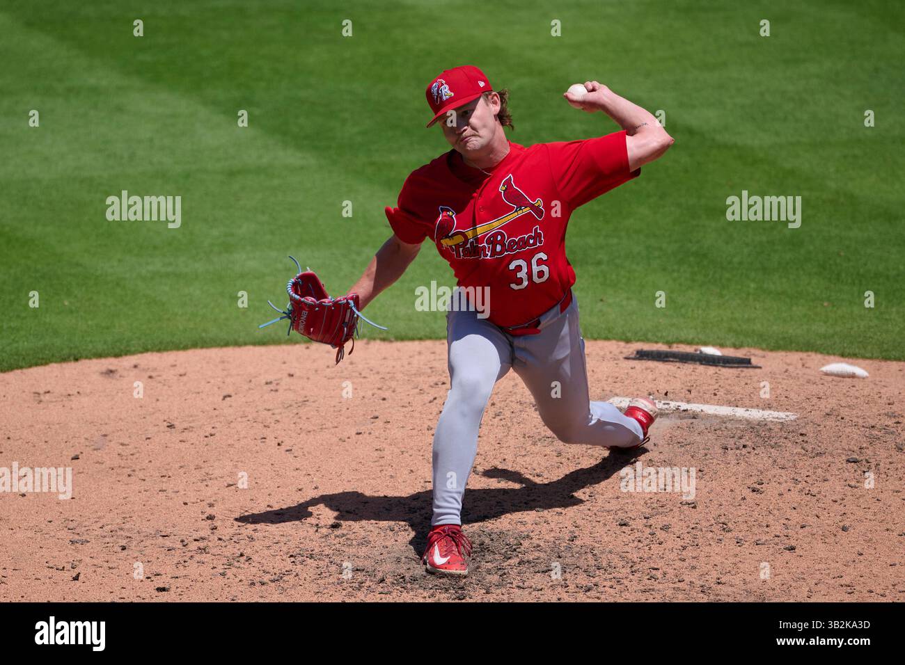 Palm Beach Cardinals pitcher Michael Watson (36) delivers a pitch ...