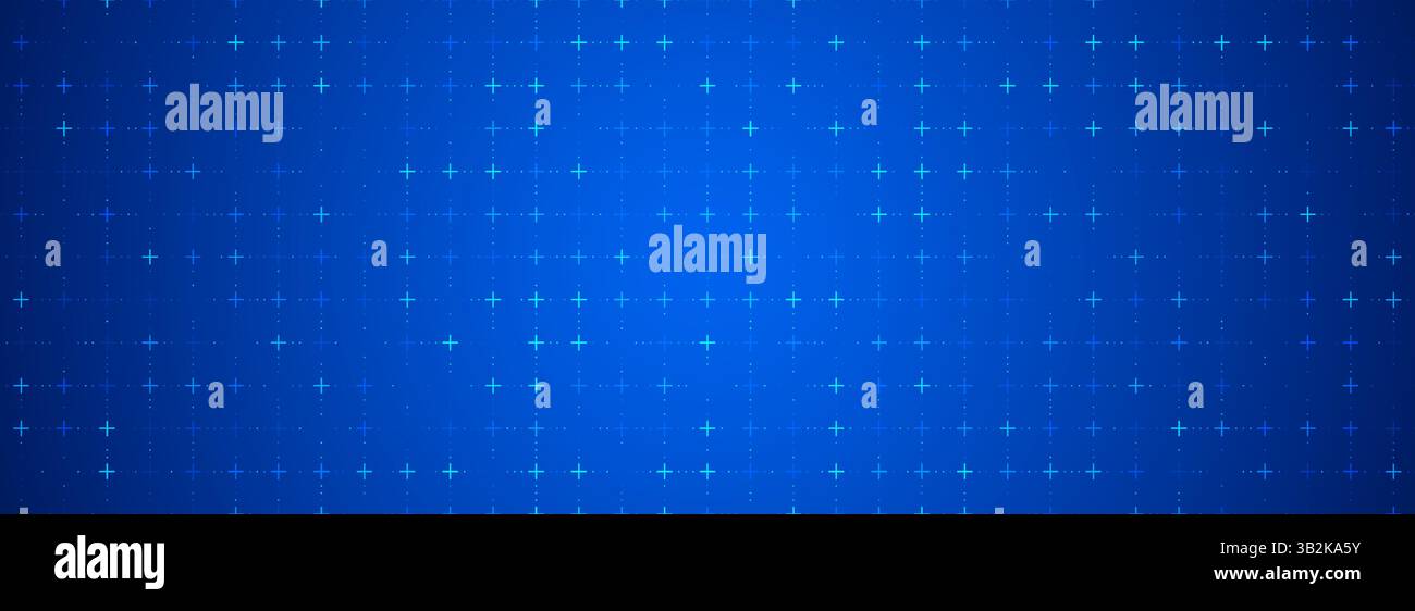 Blue glowing square grid background. Cross and dot tech network ...
