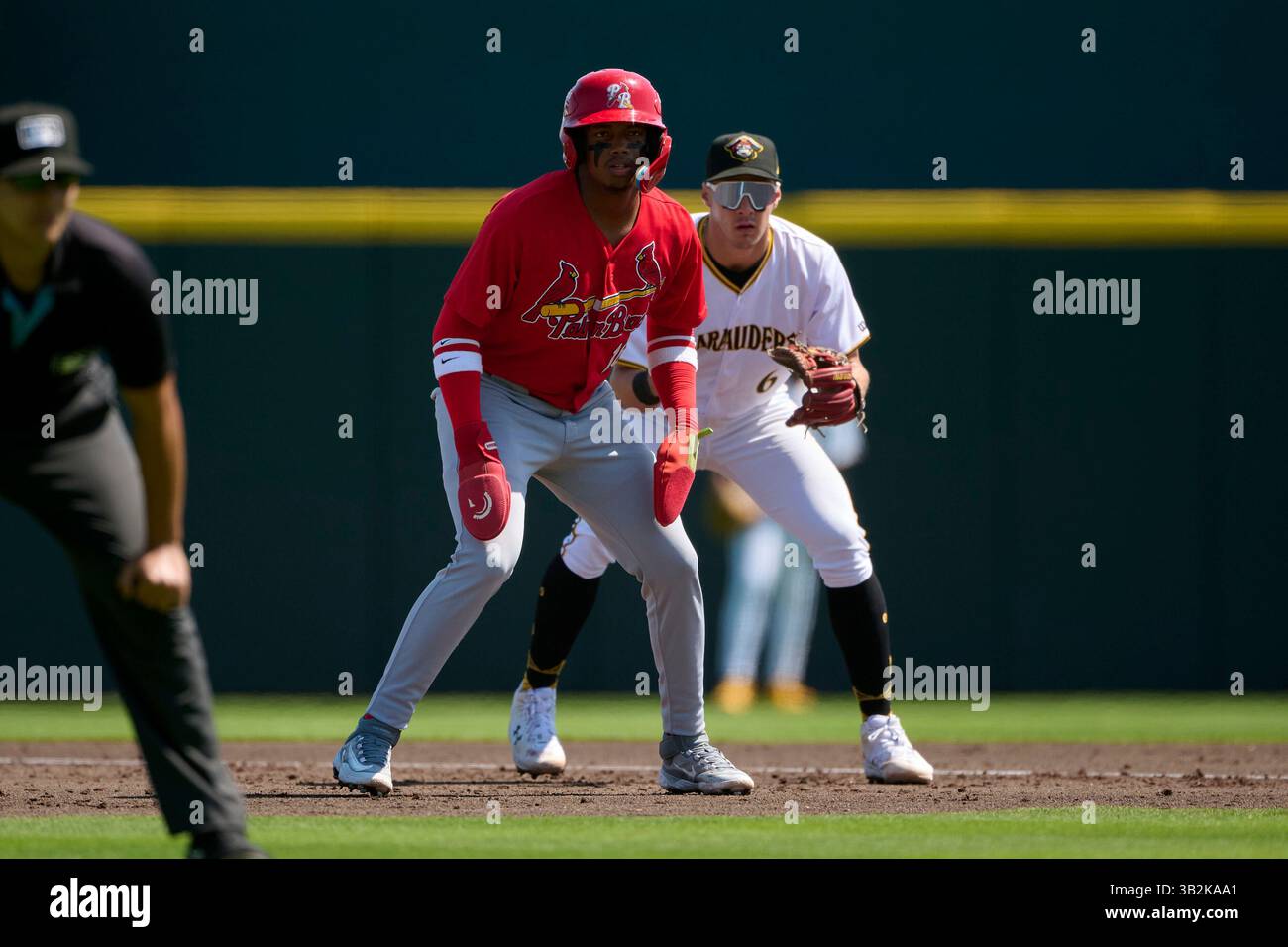 Palm Beach Cardinals Anyelo Encarnacion (16) leads off second base in ...