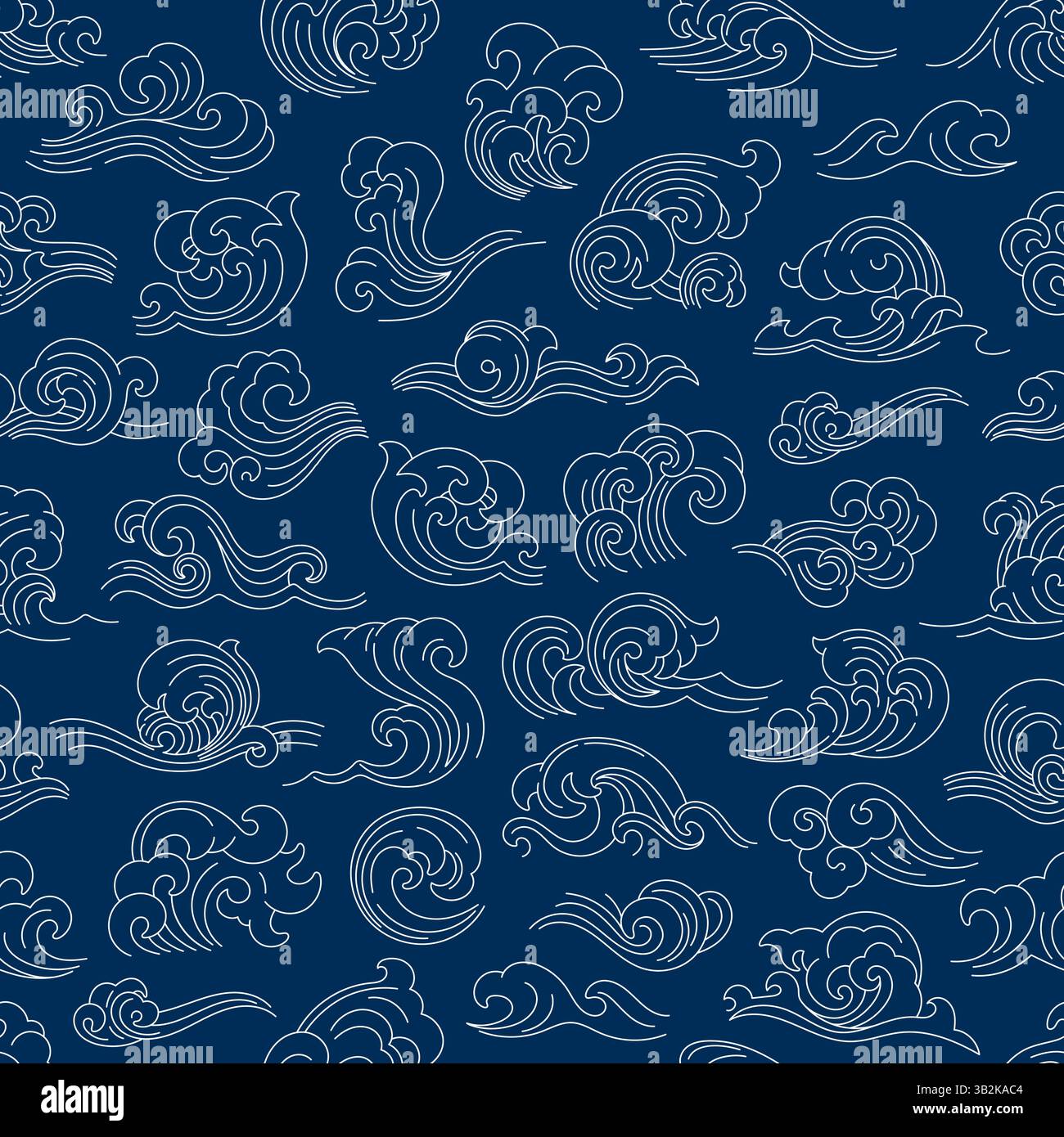 Japanese and Chinese Asian sea surf waves and tsunami seamless pattern ...