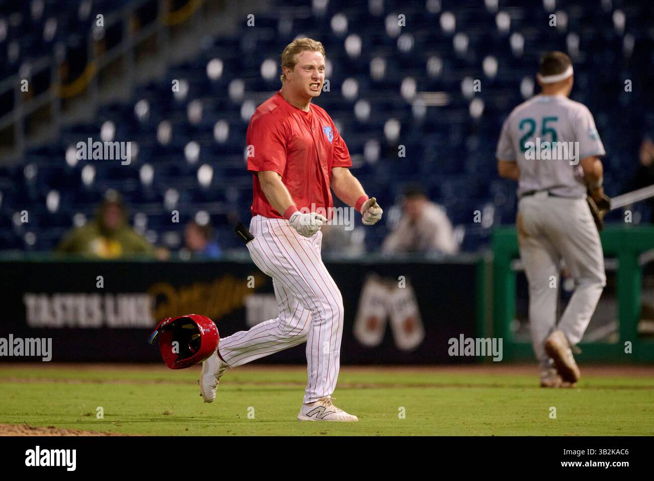 Clearwater Threshers Joel Dragoo (7) celebrates after hitting a walk ...