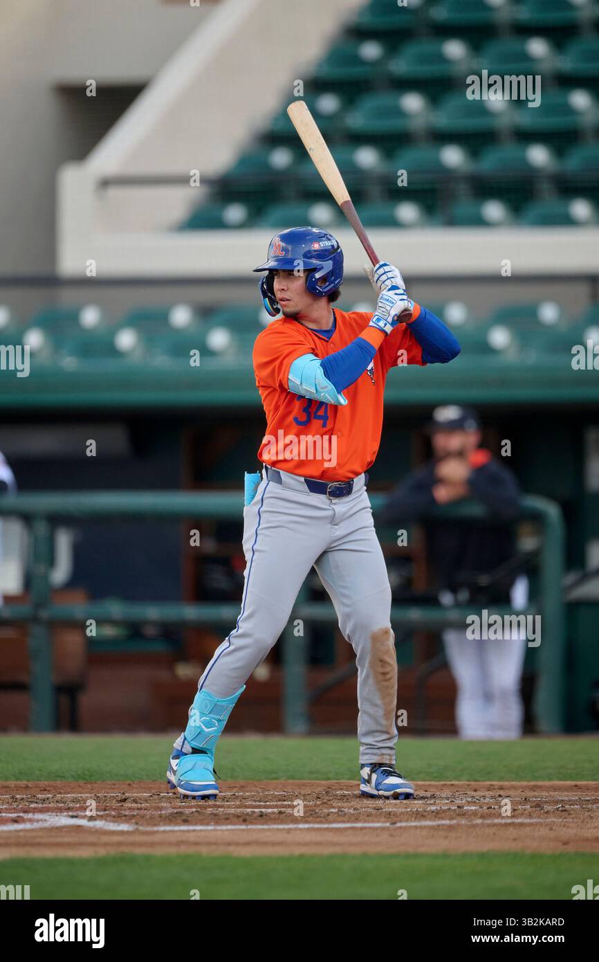 St. Lucie Mets Marco Vargas (34) bats during an MiLB Florida State League baseball game against ...