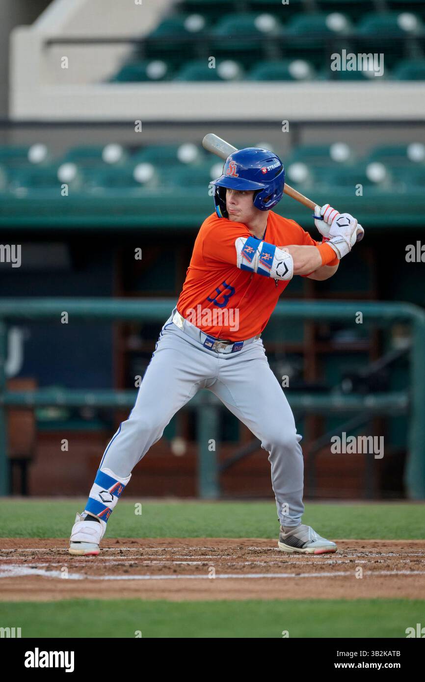 St. Lucie Mets Drew Gilbert (53) bats during an MiLB Florida State ...