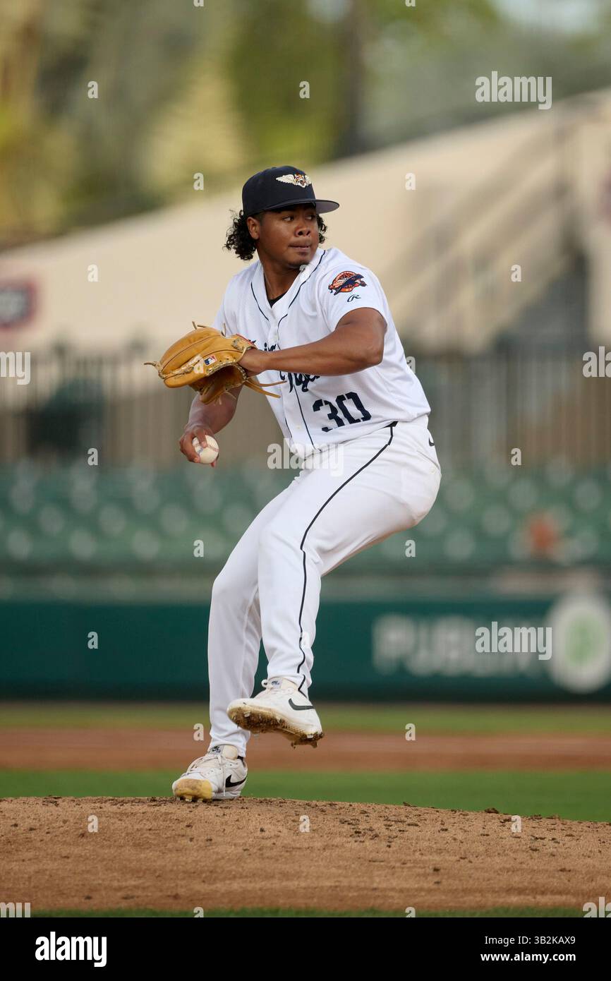 Lakeland Flying Tigers pitcher Duque Hebbert (30) delivers a pitch ...